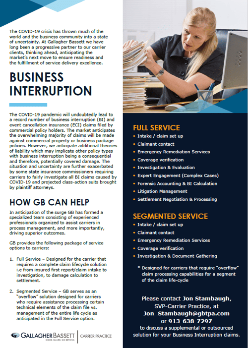 Gallagher Bassett Carrier Practice: Business Interruption Claims Services
